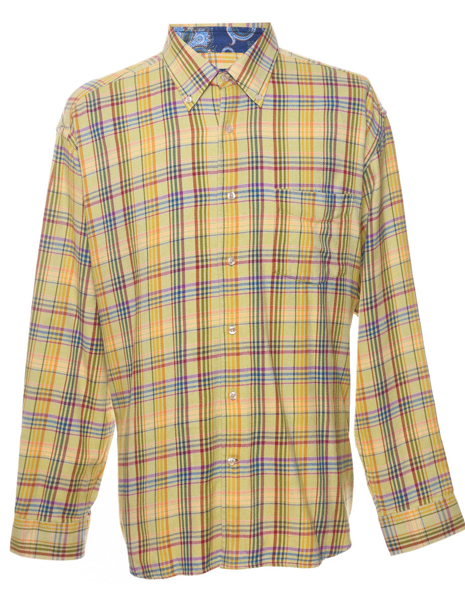 Men's Yellow Checked Shirt Yellow, XL | Beyond Retro - E00958073